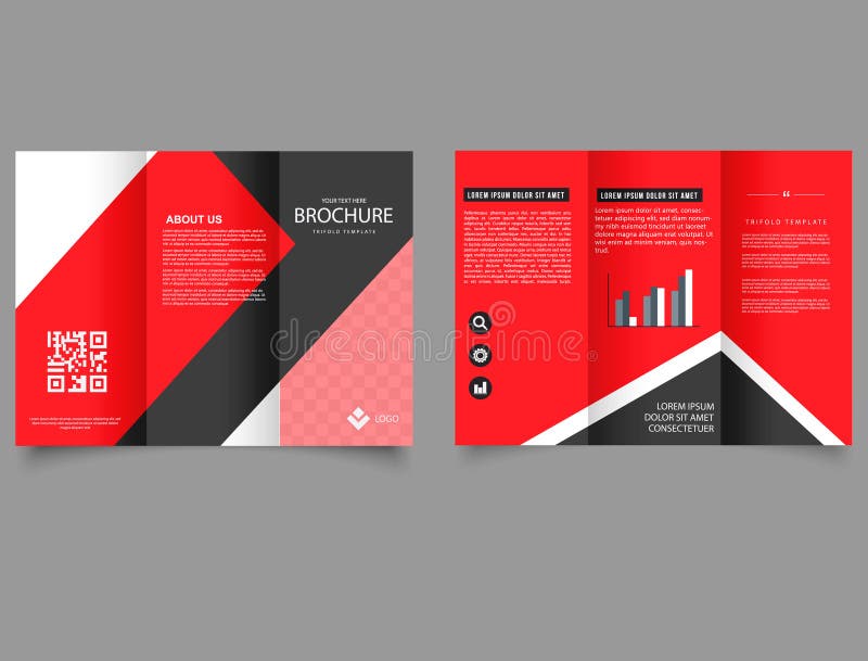 Red Black Business Trifold Brochure. Vector Editable Template Stock ...