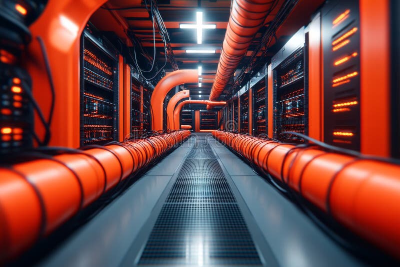 Red and Black Cables Glowing in a Modern Server Room Symbolizing Fast ...