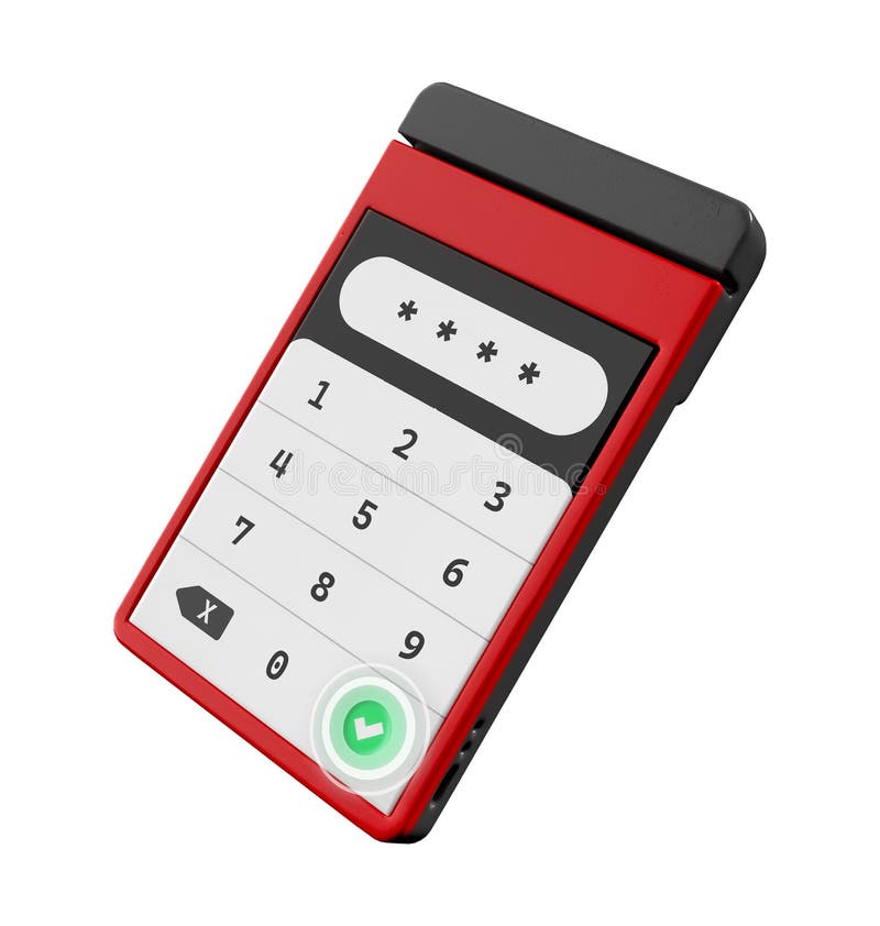 Red and Black Cartoon Credit Card Machine with Password and Green ...
