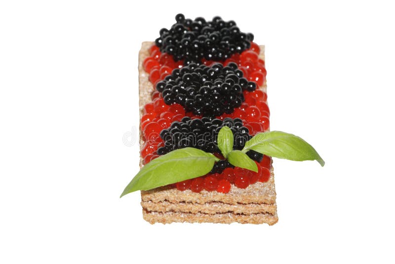 Red and Black Caviar with Basil on Crispbread Stock Photo - Image of ...
