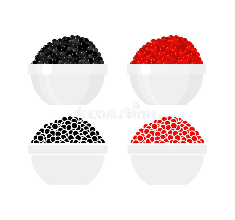 Red and Black Caviar in Plate Set. Fish Delicacy Stock Vector ...