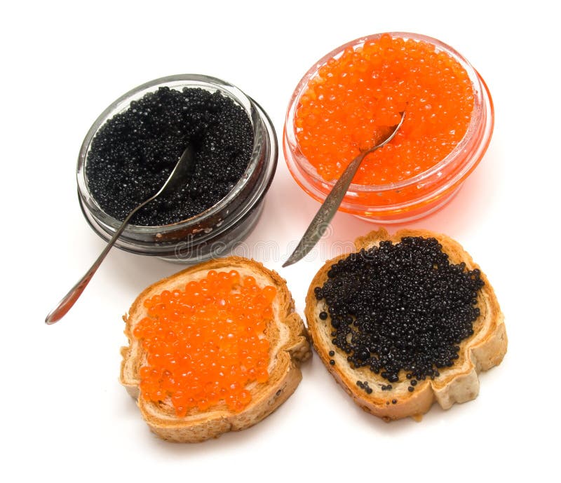 Red and Black Caviar on White Stock Photo - Image of delicacy ...