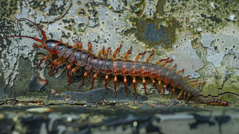 A Red and Black Centipede Crawling on the Ground. Suitable for ...
