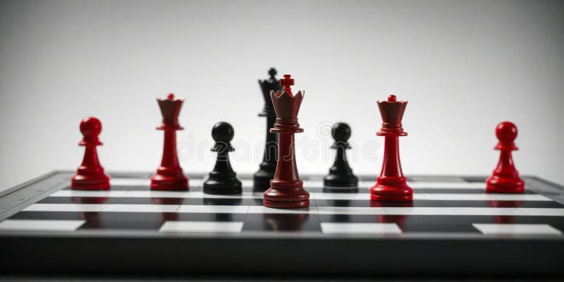 Red and Black Chess Pieces on a Board in a Strategic Setup during a ...