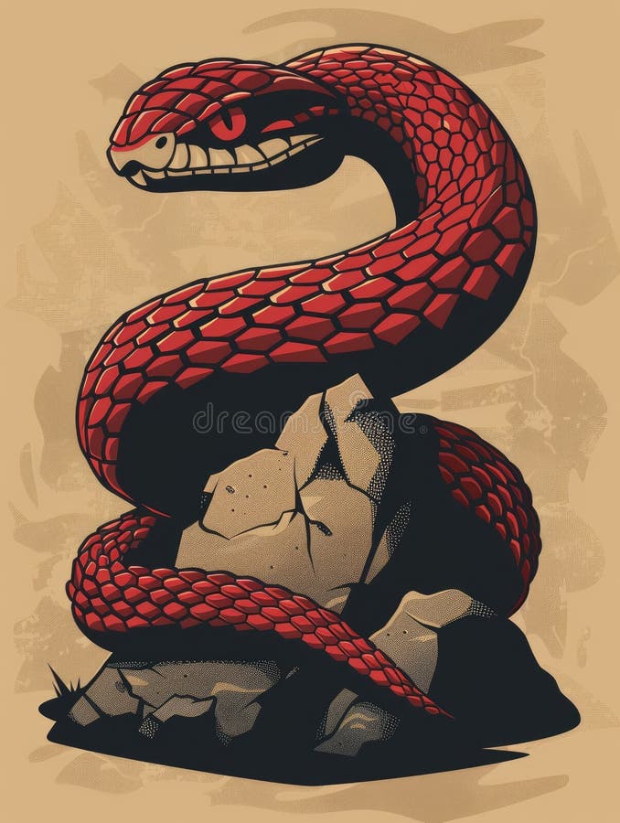 Red and Black Coiled Snake Illustration Stock Illustration ...