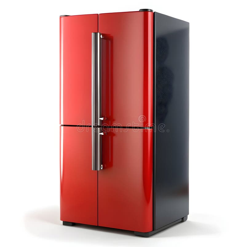 A Red and Black Combination Refrigerator with an Open Door Stock ...