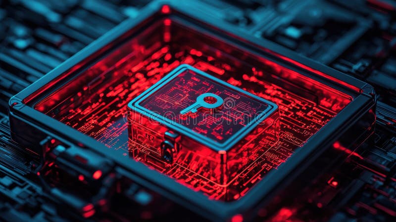 A Red and Black Computer Chip with a Key on it Stock Illustration ...