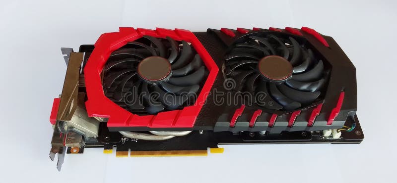 Red and Black Computer Graphics Card with Two Fans Isolated on White ...