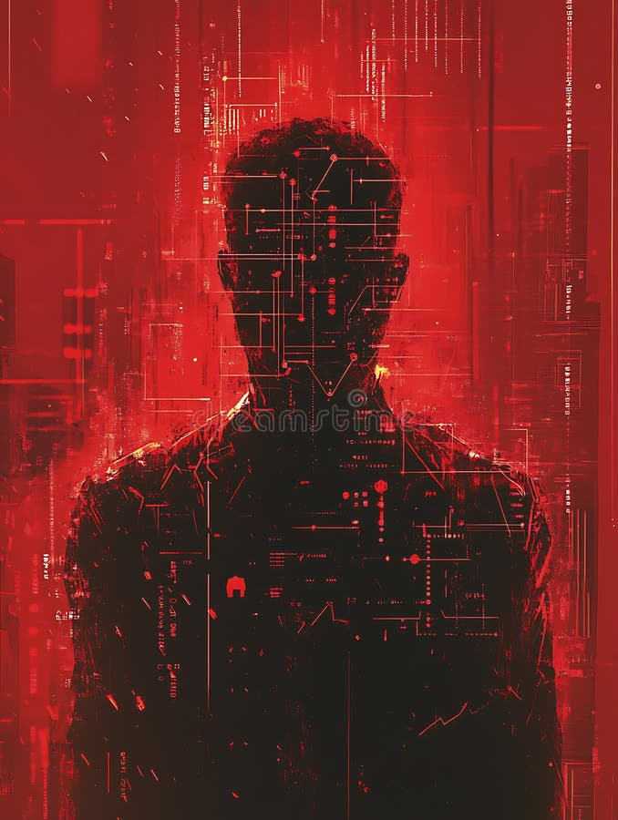Red and Black Cyberpunk Design Featuring Glowing Circuit Board and Data ...