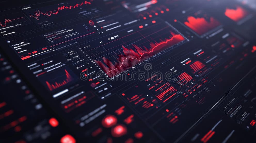 Red and Black Data Charts on Dark Screen Display Stock Illustration ...