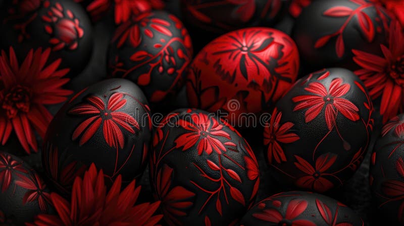 Red and Black Easter Eggs on Dark Background. Happy Easter Eggs Stock ...