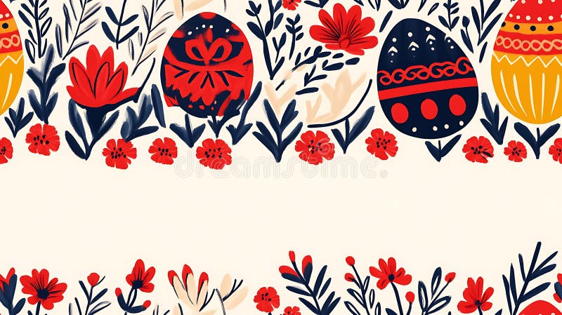 Red and Black Easter Eggs with Red Flowers and Cream Background Stock ...