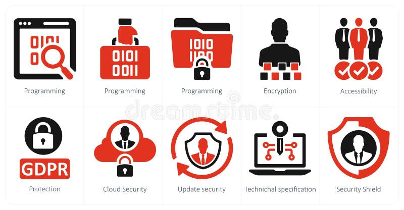 A Set of 10 Gdpr Icons As Programming, Encryption, Accessibility Stock ...