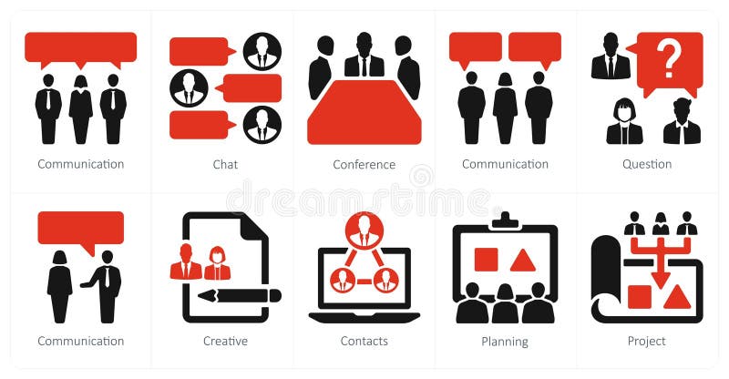 A Set of 10 Teamwork Icons As Communication, Chat, Conference Stock ...