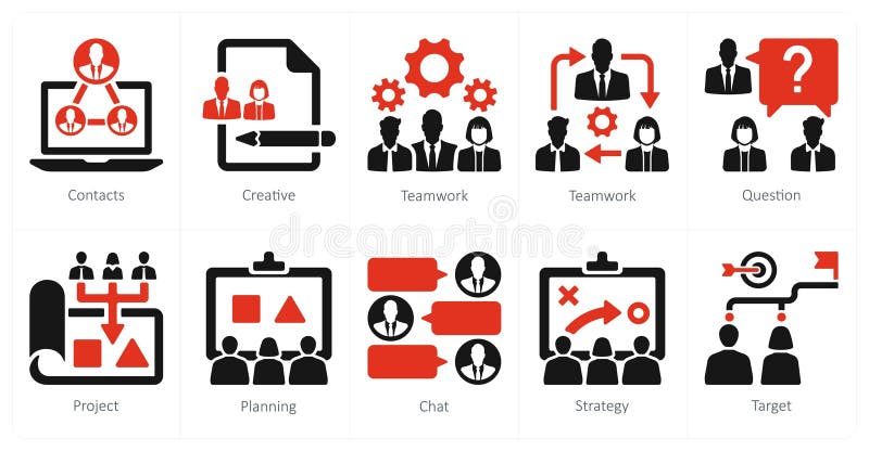 A Set of 10 Teamwork Icons As Contacts, Creative, Teamwork Stock ...
