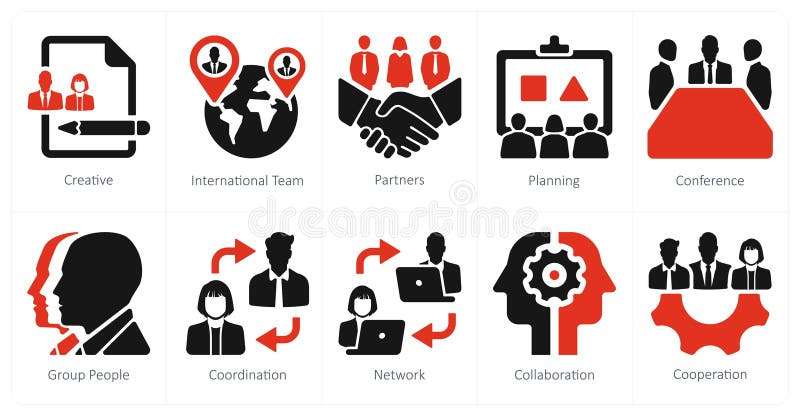 A Set of 10 Teamwork Icons As Creative, International Team, Partners ...