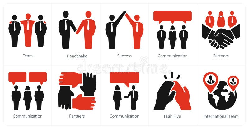 A Set of 10 Teamwork Icons As Team, Handshake, Success Stock ...