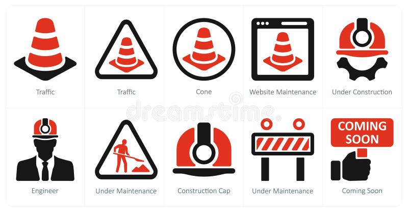 A Set of 10 Under Construction Icons As Traffic, Cone, Website ...