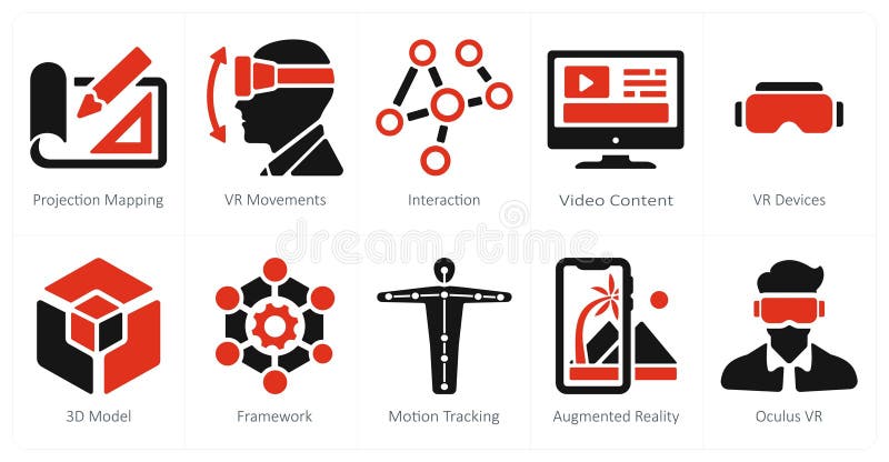 A Set of 10 Virtual Reality Icons As Projection Mapping, Vr Movements ...