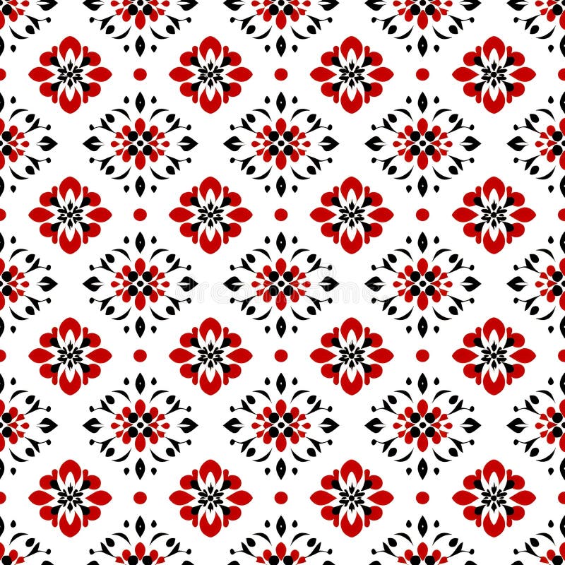 Red and Black Floral Pattern on White Background Stock Illustration ...