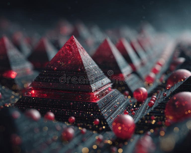 Red and Black Geometric Pyramid and Sphere Abstract 3D Render Stock ...