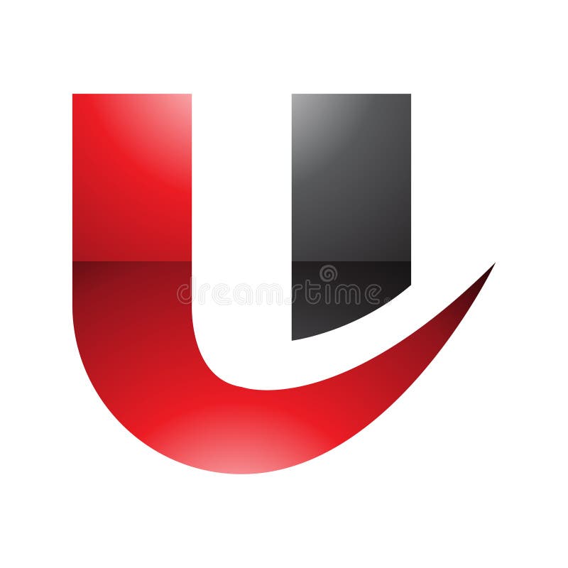 Red and Black Glossy Bold Curvy Shaped Letter U Icon Stock Vector ...