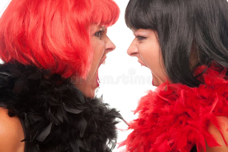 Red and Black Haired Women Screaming at Each Other Stock Image - Image ...