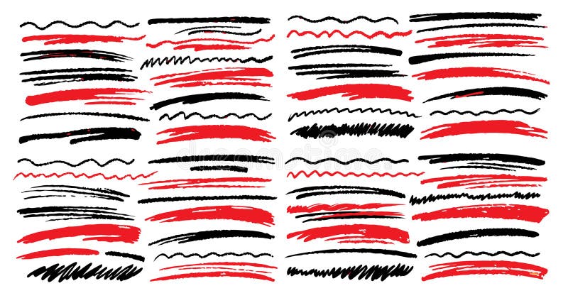 Red Black Hand Drawn Scribble Charcoal Underline Crayon Strokes Bundle ...