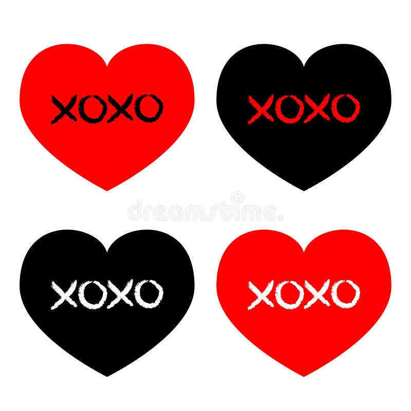 Red Black Heart Icon Set Xoxo Phrase Sketch Saying Hugs And Kisses