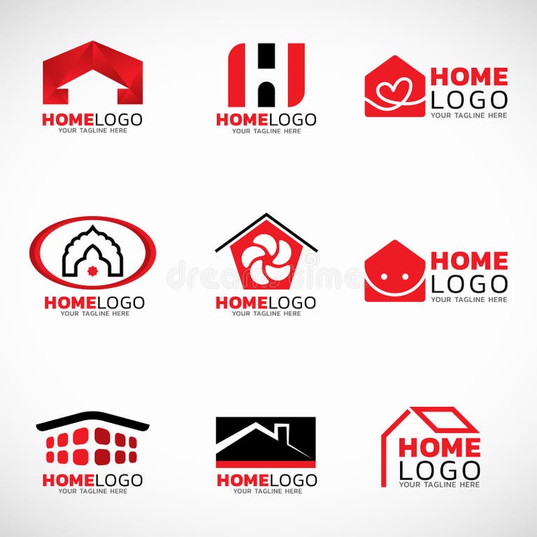 Red and Black Home Logo Vector Set Design Stock Vector - Illustration ...