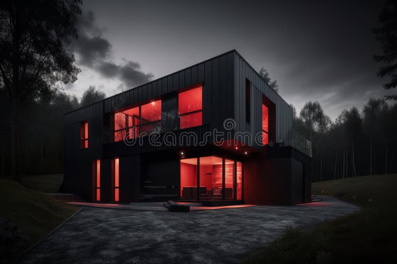 Red and Black House Design in a Dark Place Stock Illustration ...