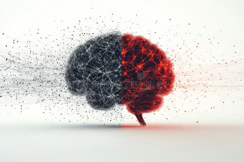 Red Black Human Brain Dissolving into Particles Symbolizing Conflict ...