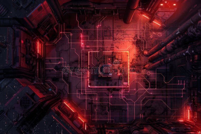 A Red and Black Image of a Computer Chip Stock Illustration ...