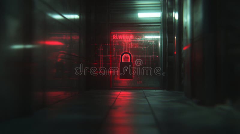 A Red and Black Image of a Lock with the Letters R and W on it Stock ...