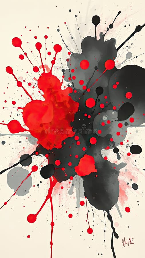 Red and Black Ink Exploding and Creating Abstract Shapes Stock ...