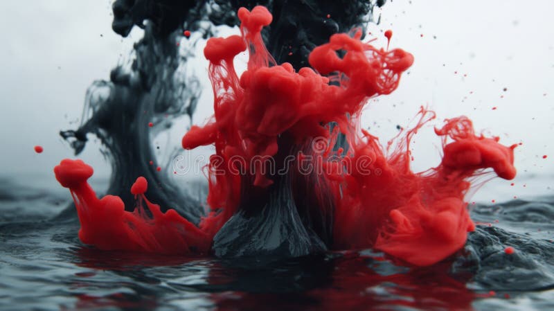 Red and Black Ink Exploding Underwater Abstract Art Stock Illustration ...