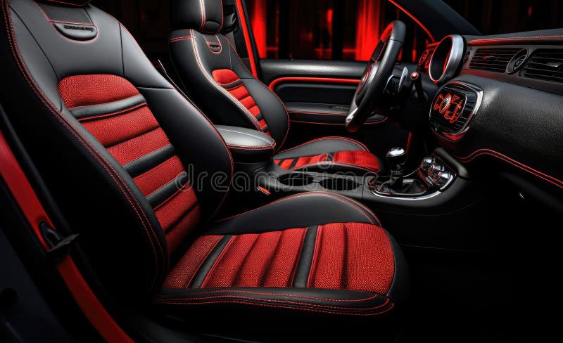 Red and Black Interior of a Car Stock Image - Image of door, seat ...