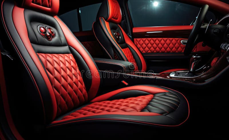 Red and Black Interior of a Car Stock Photo - Image of door, interior ...