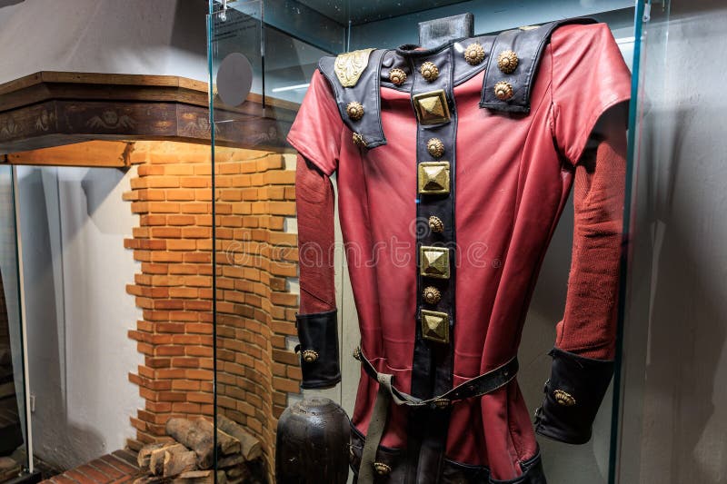 Red and Black Jacket is on Display in a Glass Case, Castle of Dracula ...