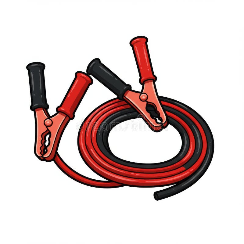 Red and Black Jumper Cables with Clamps on White Background Stock ...