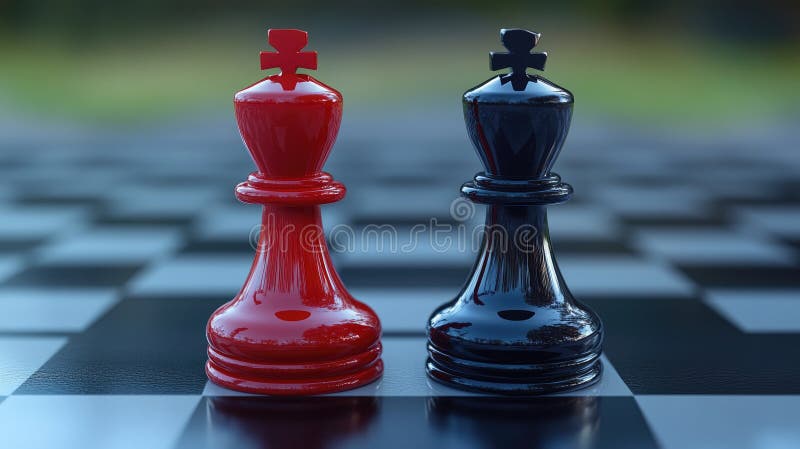 Red and Black Kings Facing Each Other on Chessboard Stock Illustration ...