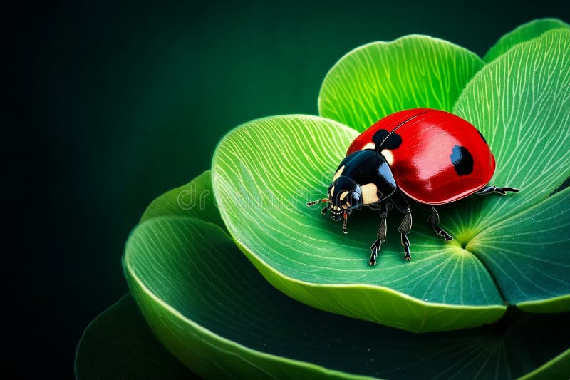 A Red and Black Ladybug Sitting on Top of a Green Leaf Stock Image ...