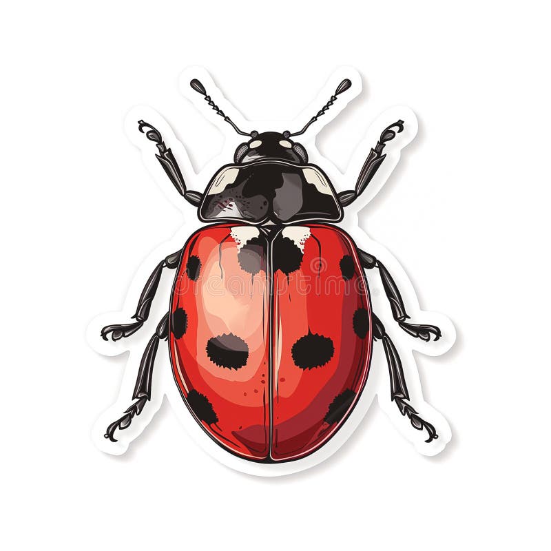 A Red and Black Ladybug Sticker on a White Background Stock ...