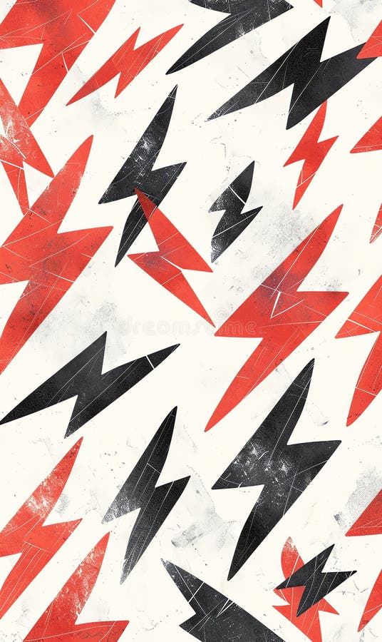 Red and Black Lightning Bolt Pattern on White Background. Electric ...