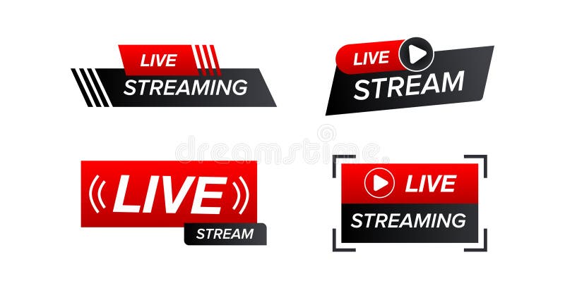 Red and Black Live Streaming Icons Showing Play Button and Signal Waves ...