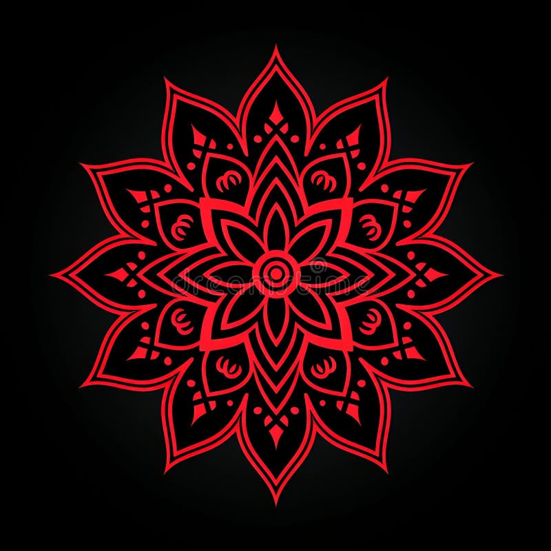 Red and Black Mandala Pattern on Dark Background Stock Illustration ...