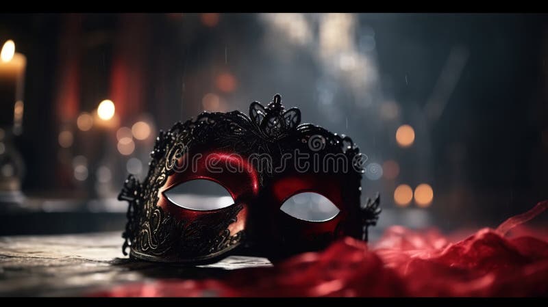 A Red and Black Mask Sitting on Top of a Table Stock Illustration ...