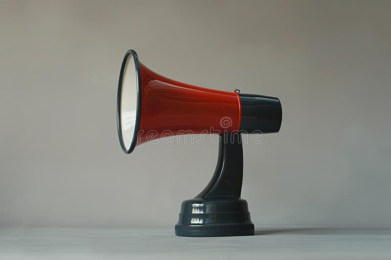 Red and Black Megaphone Standing on a Table with a Gray Background ...