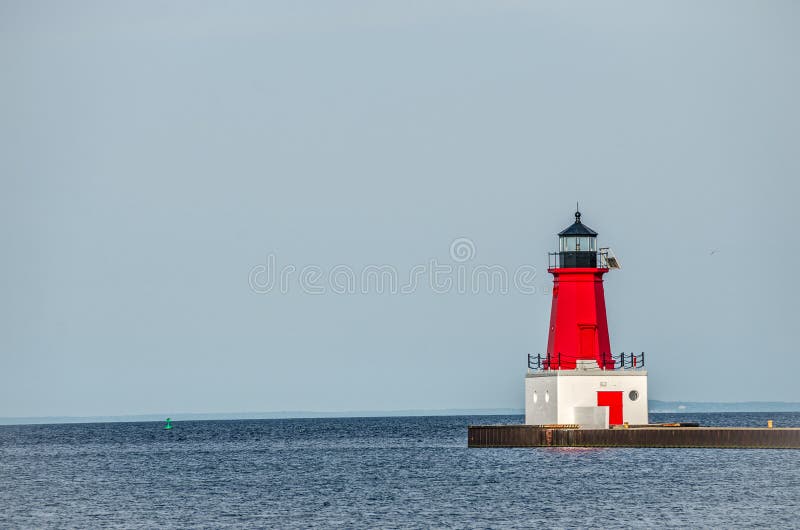 Red Lighthouse at Menominee Pierhead Stock Photo - Image of menominee ...