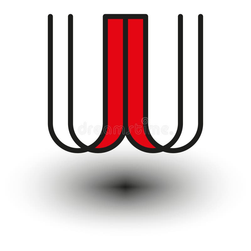 Red Black Monogram. Abstract Symbol Form. Shadowed Vector Shape. Curved ...